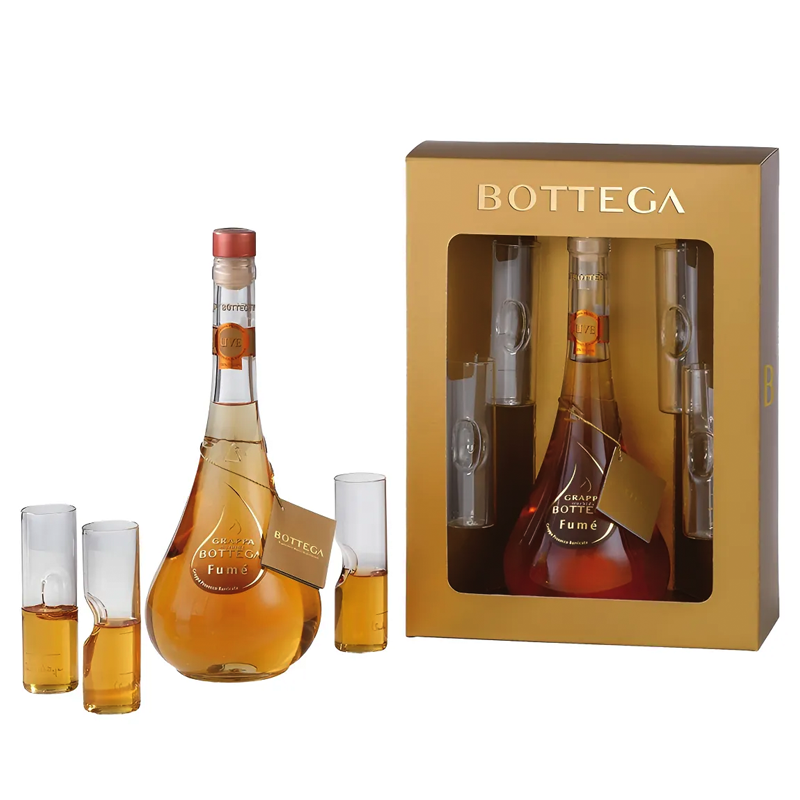 Grappa Bottega Fume 700ml - Kit com 04 Copos na Bebida Online